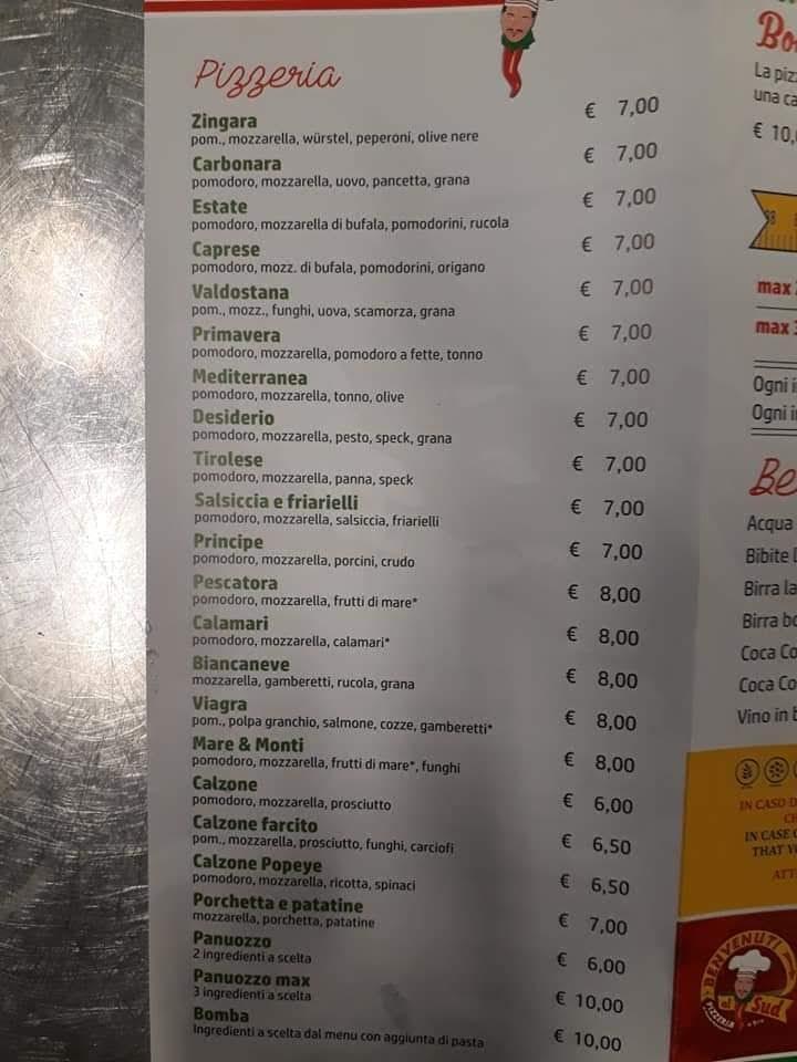 Speisekarte von Benvenuti al sud pizza, Mortara