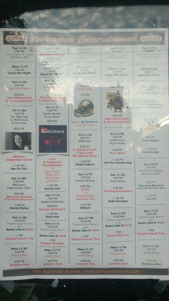 Menu at Buffa's pub & bar, New Orleans