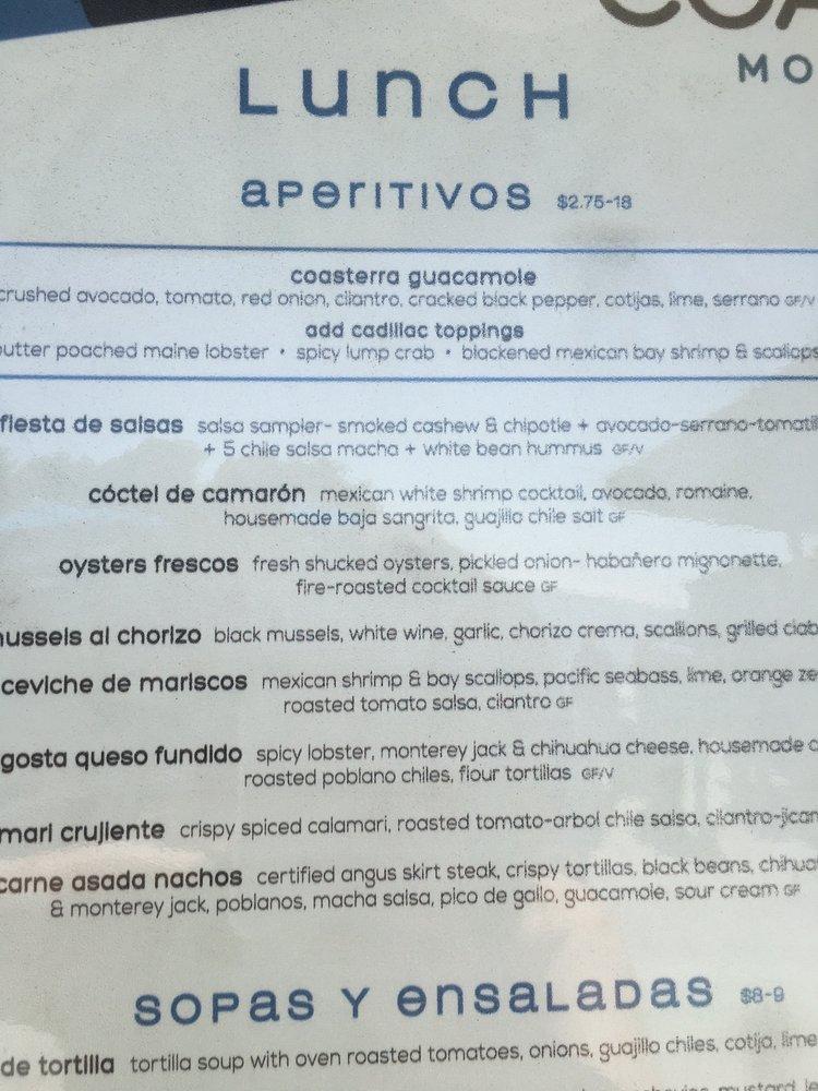 Menu at Coasterra restaurant, San Diego, 880 Harbor Island Dr