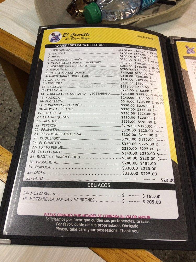 Carta de pizzería El Cuartito, Buenos Aires, Talcahuano 937
