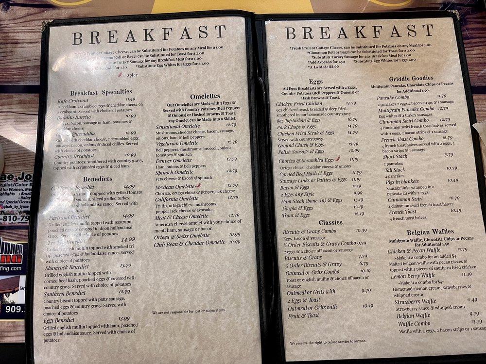 Menu at Kafe Royale Restaurant, Calimesa