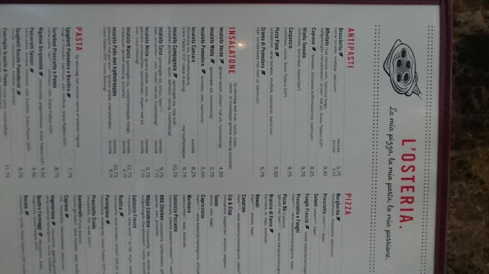 Speisekarte von L'Osteria, Amsterdam