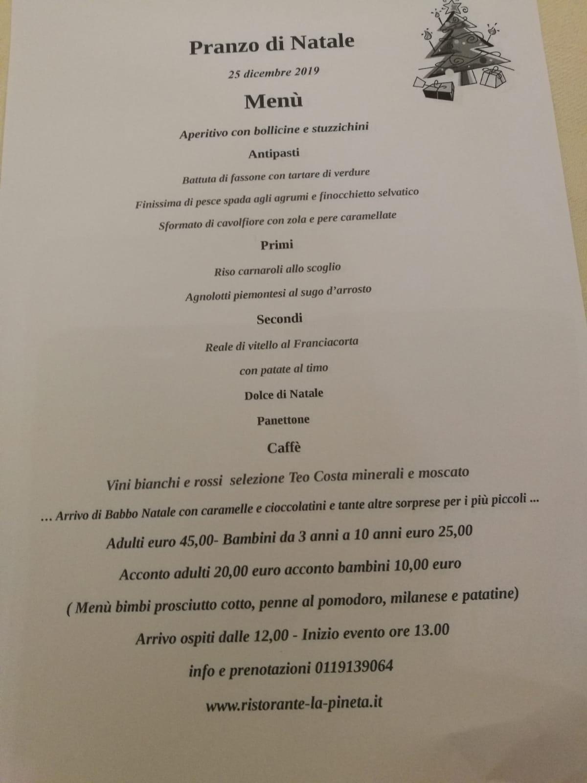 Menu da La Pineta ristorante, Brandizzo