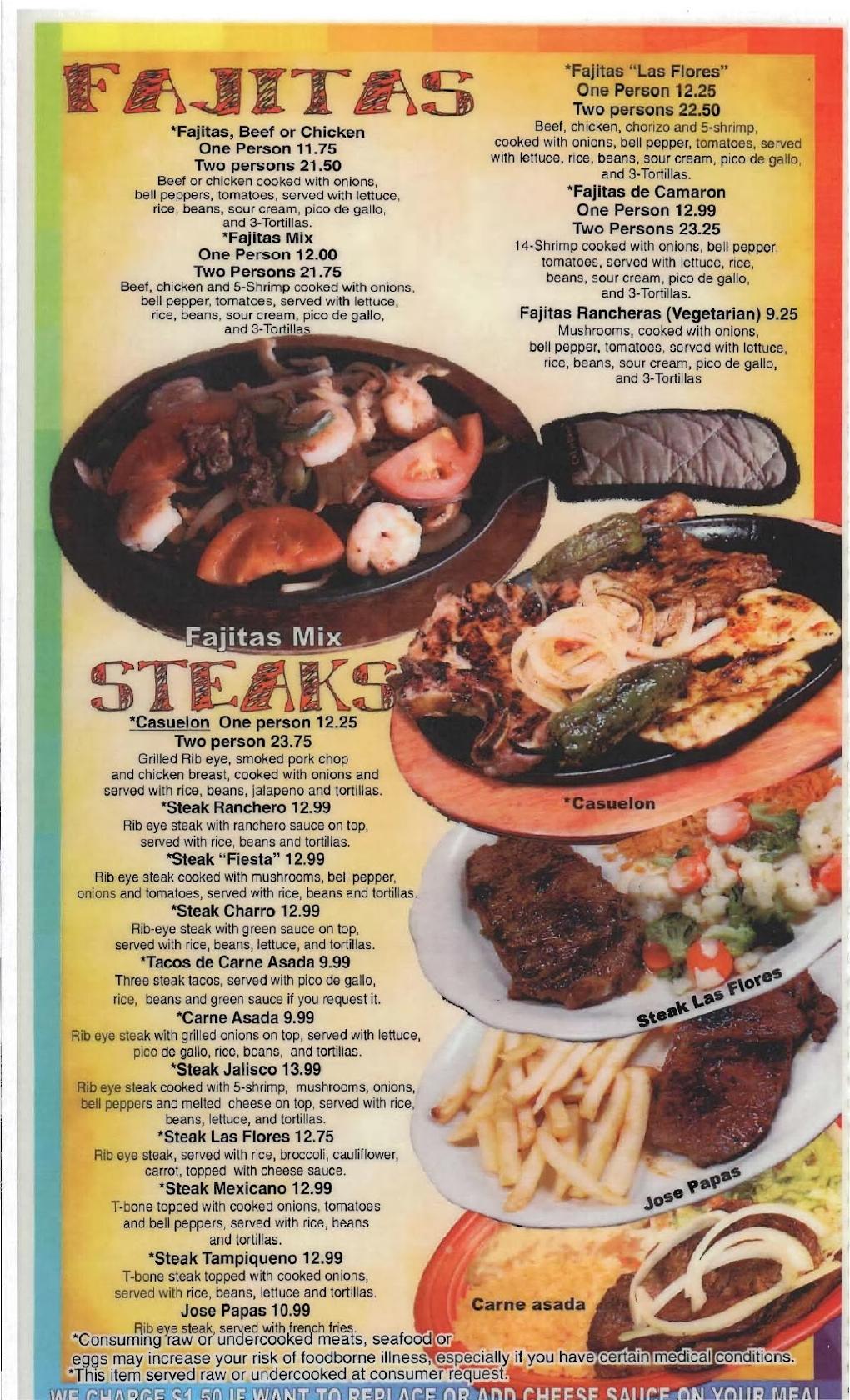 Menu at Las Flores restaurant, Rockwell City