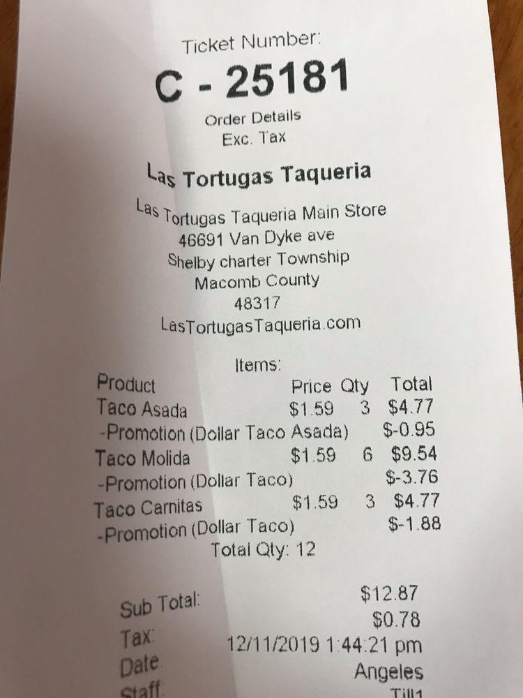 Menu at Las Tortugas Taqueria restaurant, Sterling Heights