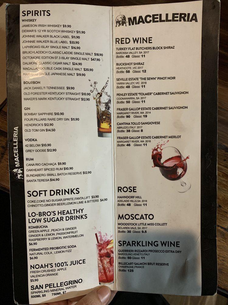 Menu at Macelleria Newtown restaurant, Newtown