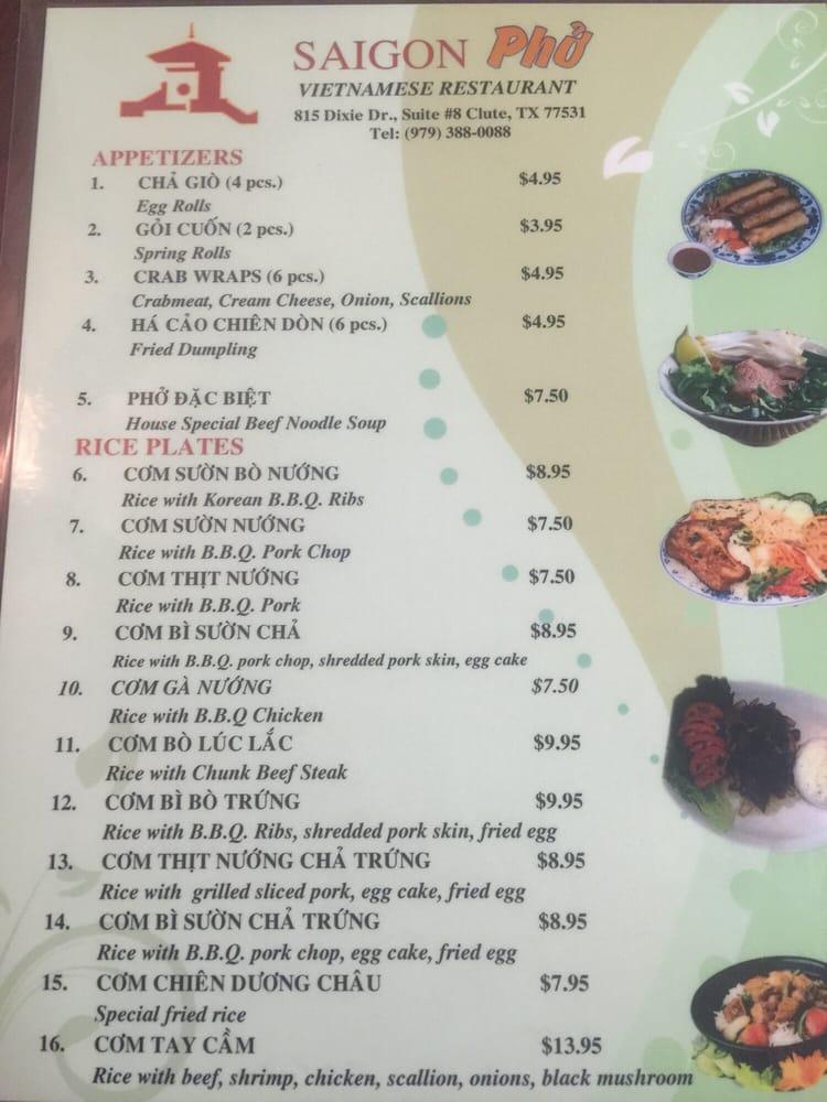 Menu at Saigon Pho Vietnamese Restaurant, Clute