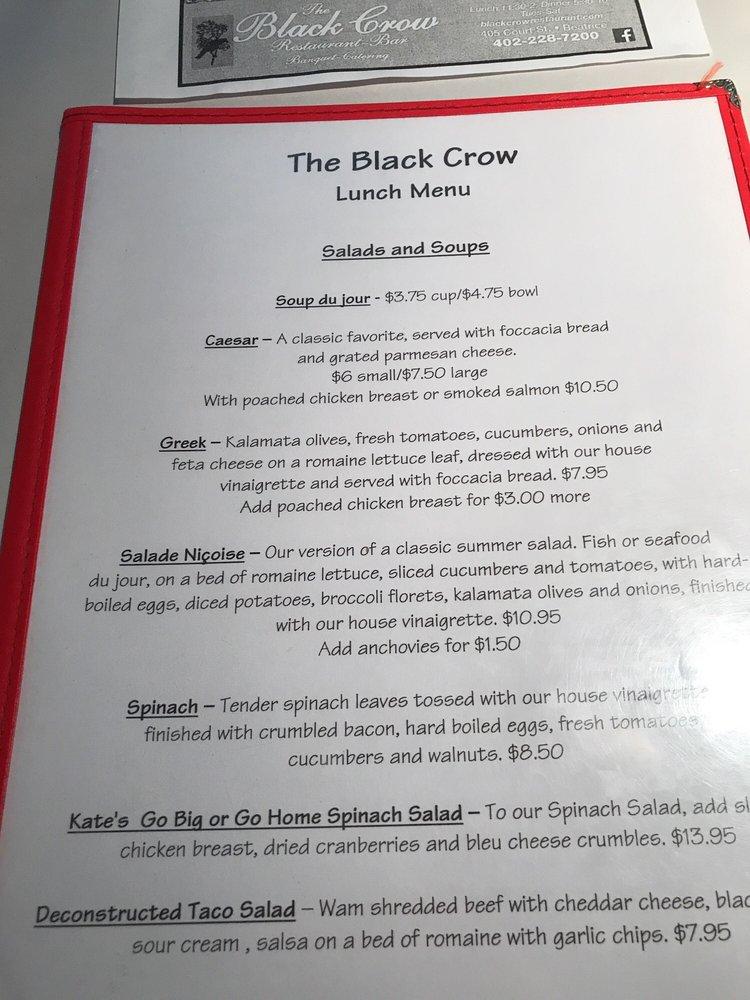 Menu at The Black Crow steakhouse, Beatrice