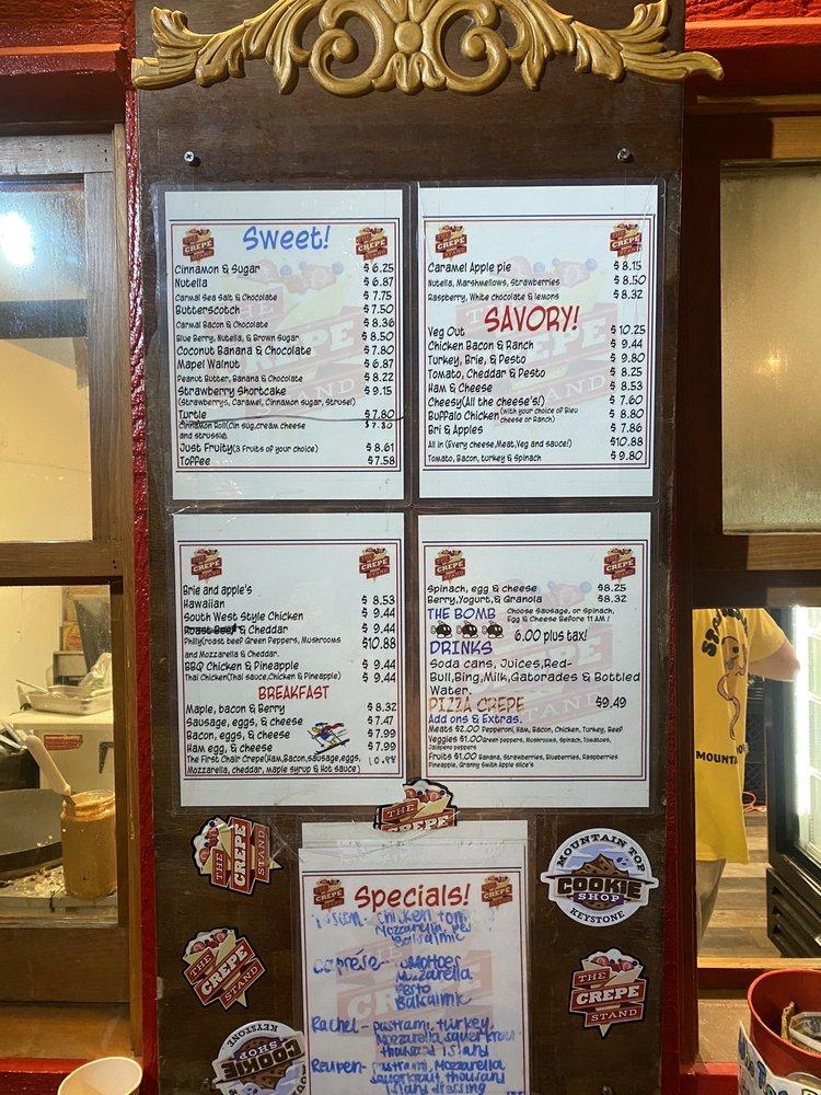 Menu at The Crepe Stand restaurant, Keystone