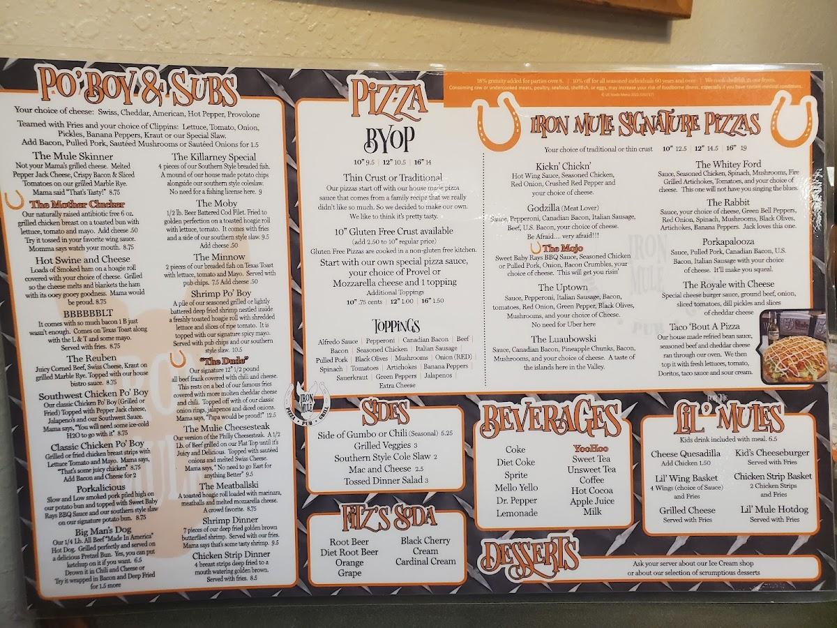 Menu at The Iron Mule pub & bar, Ironton
