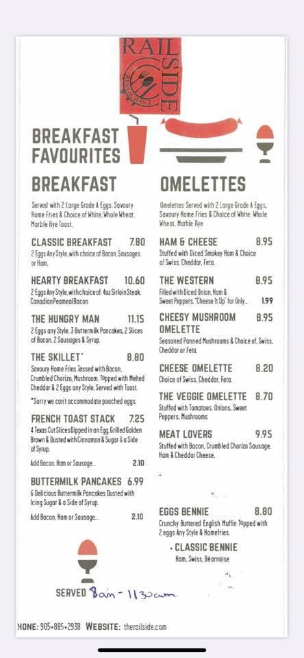 Menu at The Railside restaurant, Port Hope