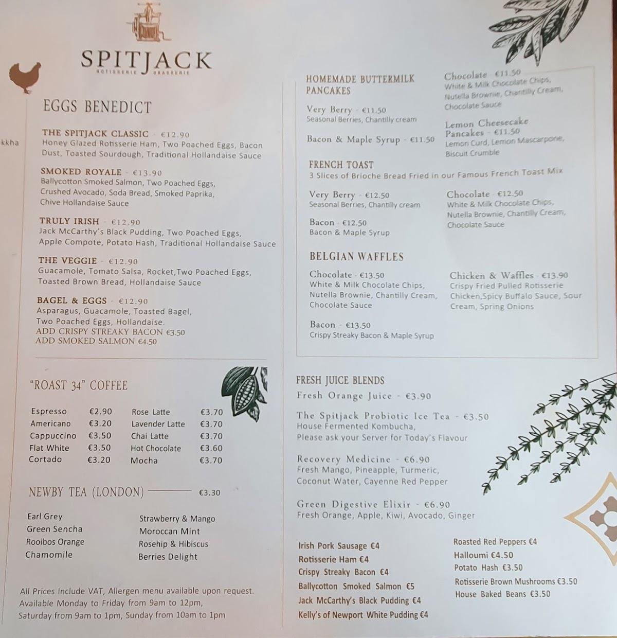 Menu at The SpitJack Cork restaurant, Cork