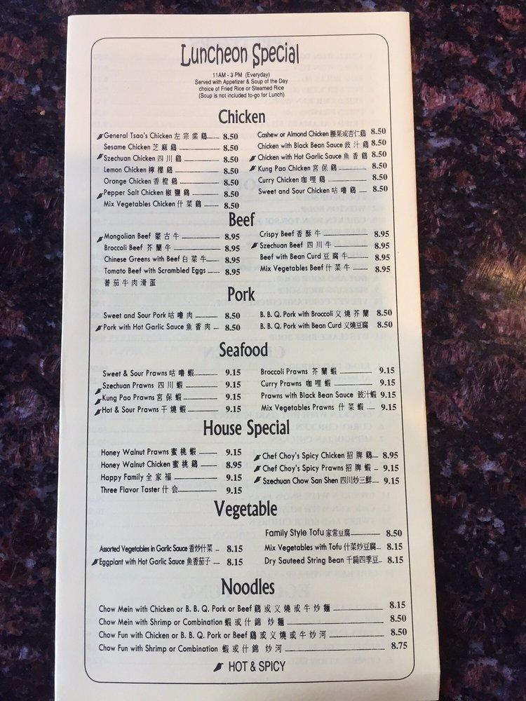 Menu at Chef Choy Chinese food restaurant, Pleasant Hill