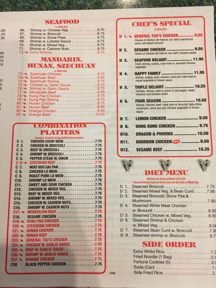 Menu at China Moon restaurant, Blue Ash, Hunt Rd