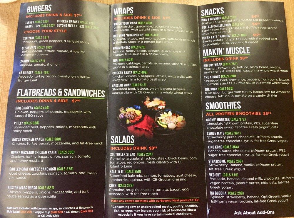 Menu at Clean Eatz restaurant, Goldsboro, E Ash St