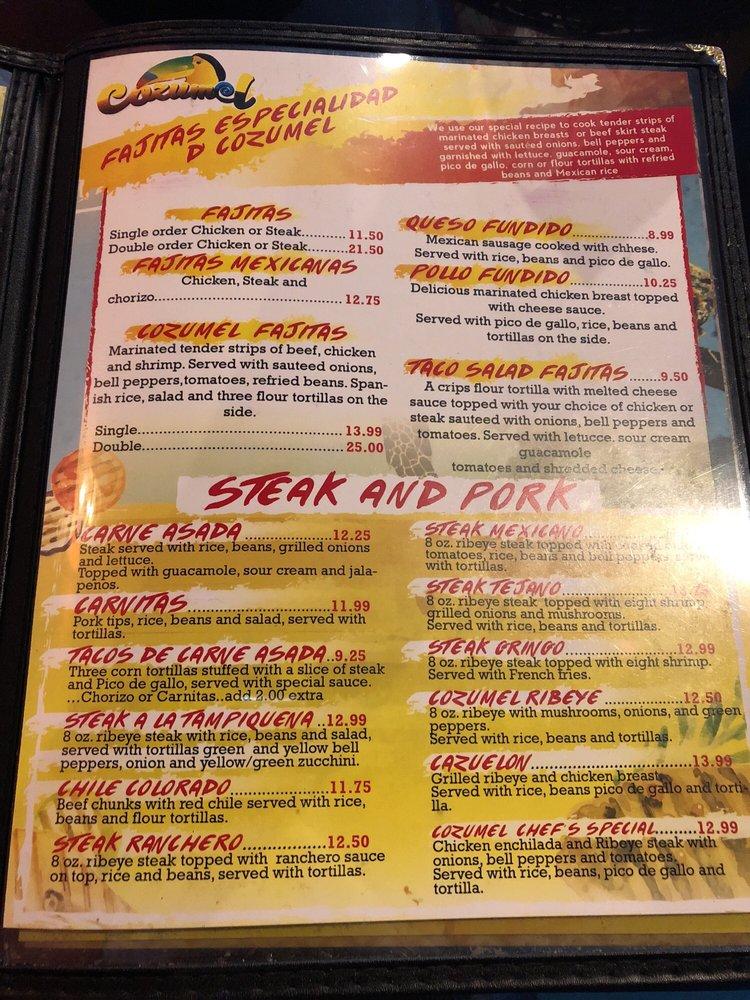 Menu at Cozumel Authentic Mexican Restaurant, Bradley