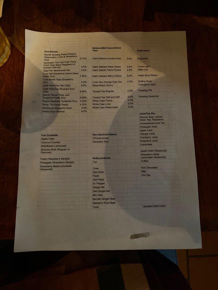 Menu at Minisink Hotel pub & bar, Minisink Hills