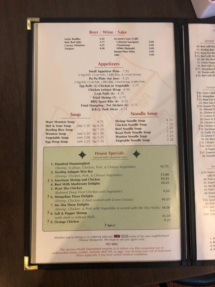 Menu at New Asia Chinese Restaurant, Tucson