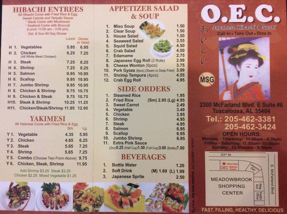 Carta del restaurante OEC Japanese Hibachi & Sushi McFarland ...