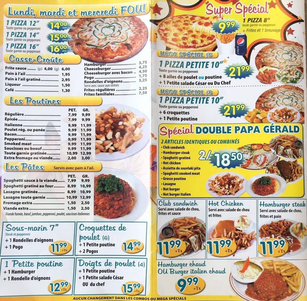 Menu au Pizzéria Papa Gérald pizzeria, Les Coteaux, 290 QC-338