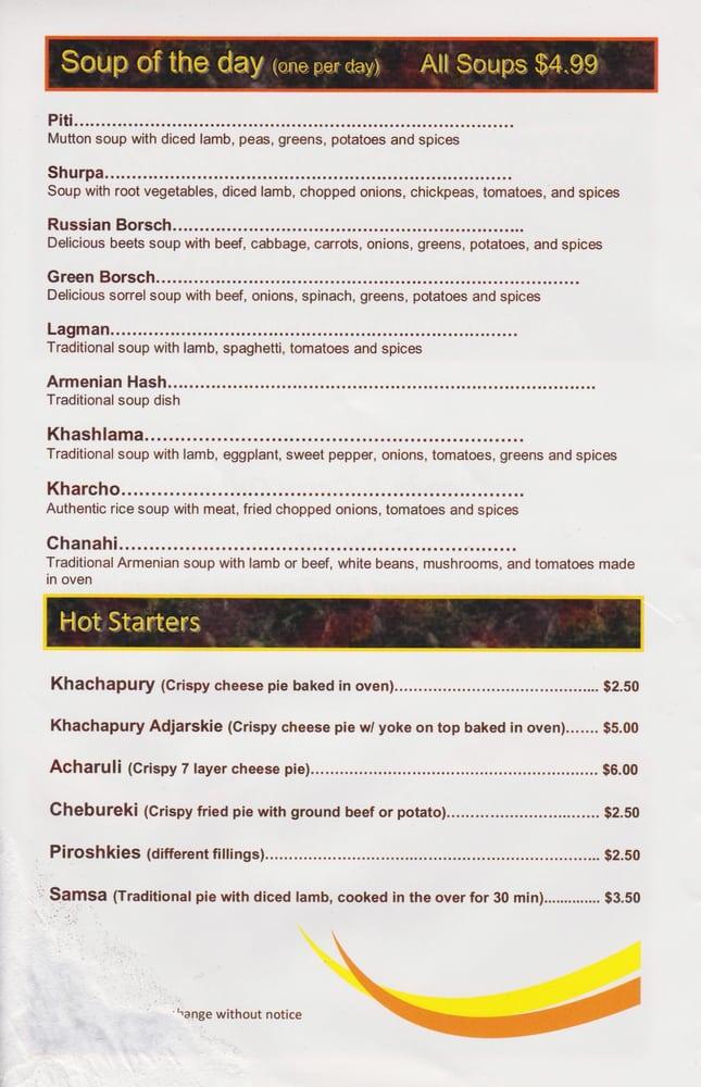 Menu at Restaurant Ararat, Mundelein