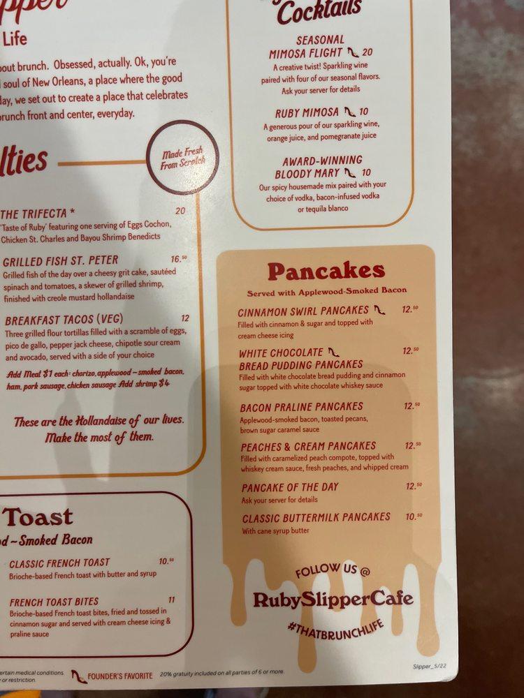 Menu at Ruby Slipper Cafe, Destin
