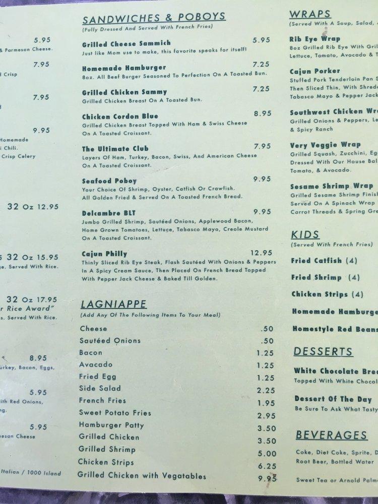 Menu at Shade Tree Cafe, Broussard