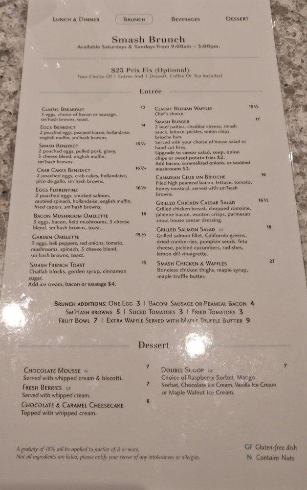 Menu at Smash Kitchen and Bar, Markham