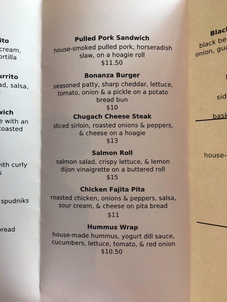 Menu at The Potato restaurant, Valdez