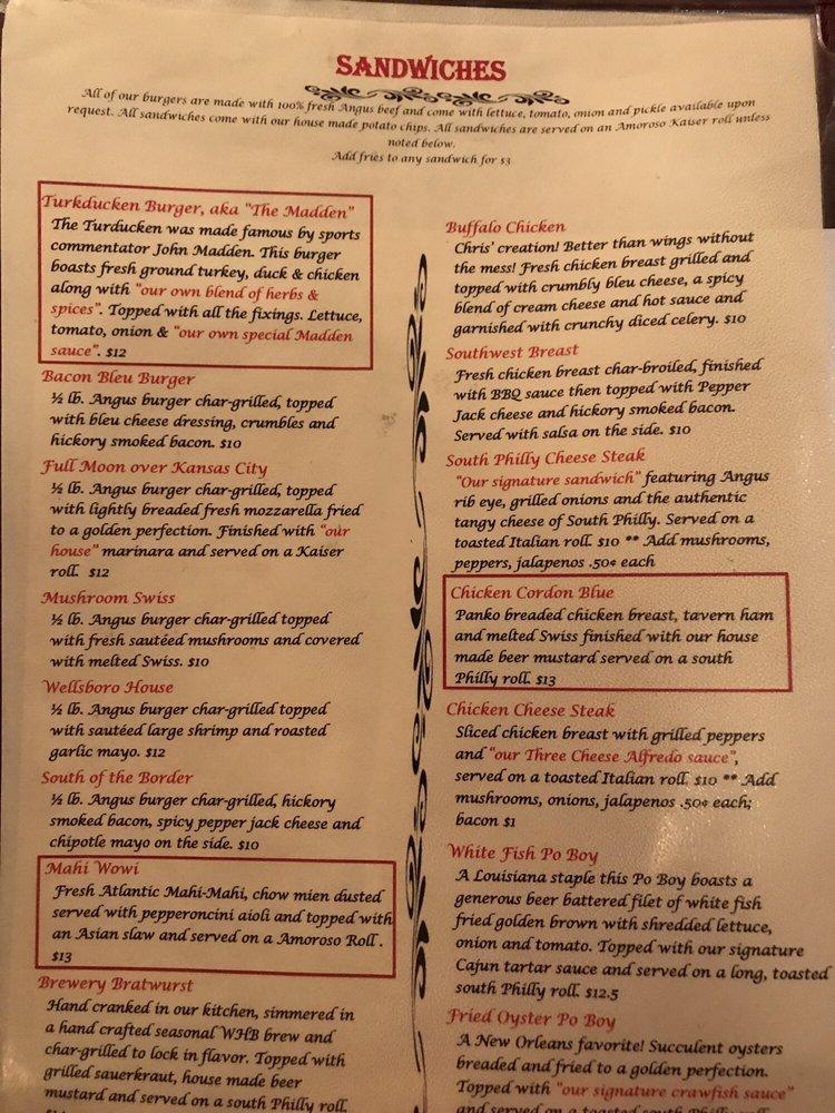 Menu at Wellsboro House restaurant, Wellsboro, 34 Charleston St