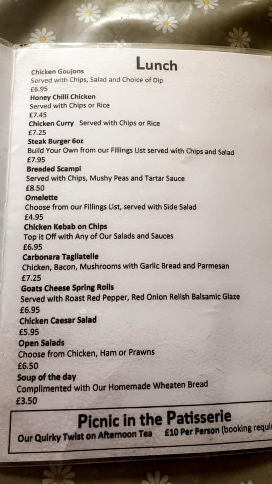 Menu at Whisk cafe, Kilkeel, 49 Newcastle St