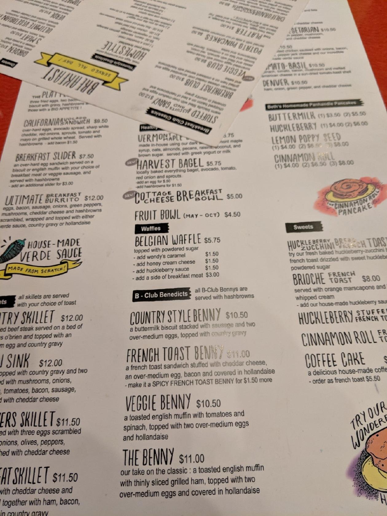 Menu at Breakfast Club, Moscow
