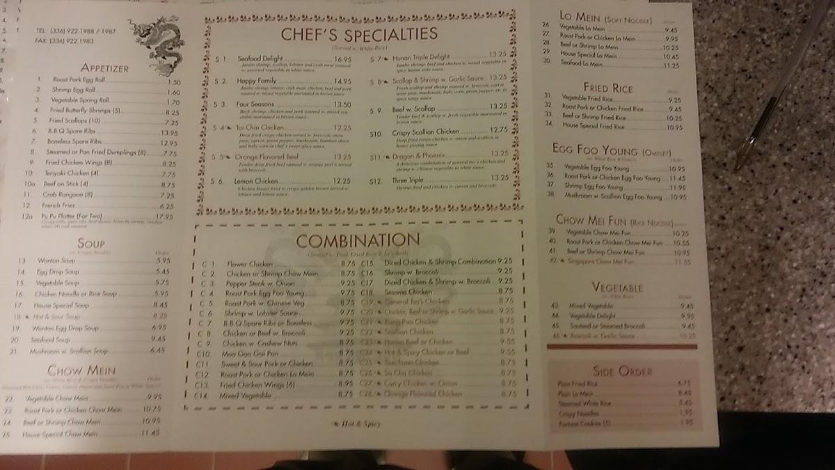 Menu at China Dragon restaurant, Winston-Salem