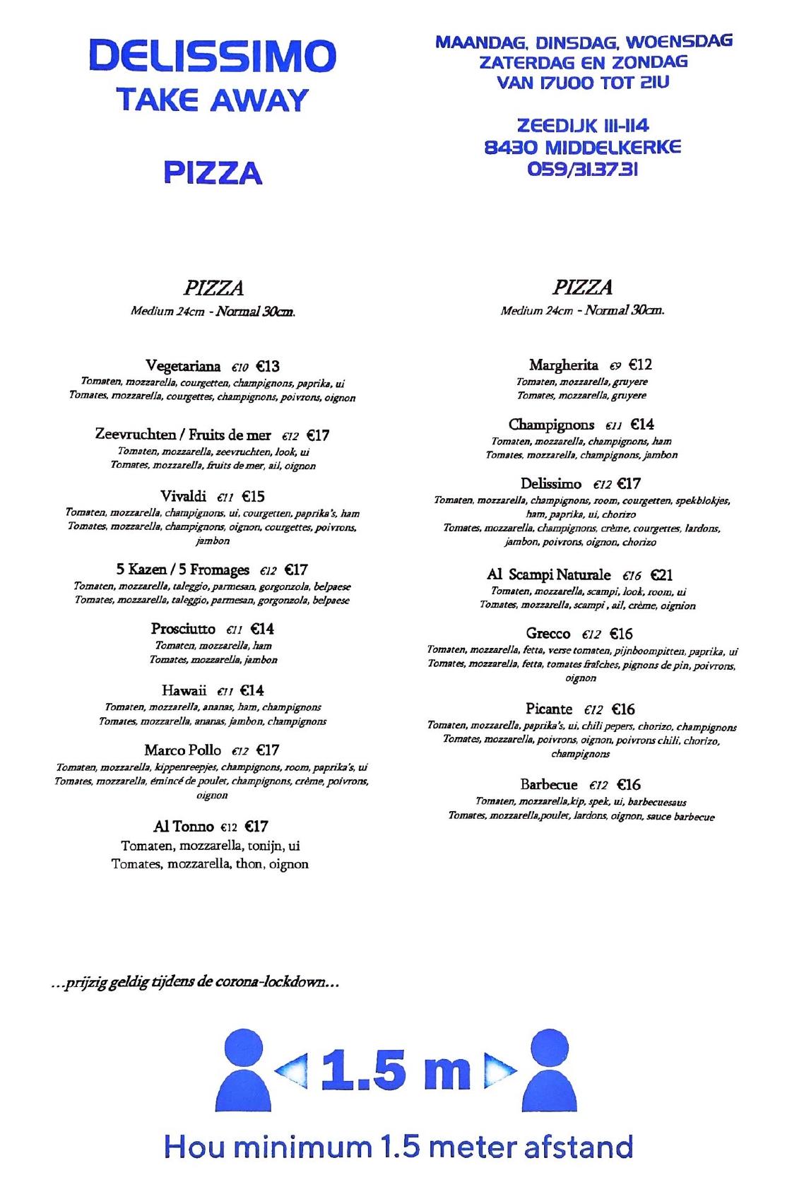 Menu at Delissimo, Middelkerke