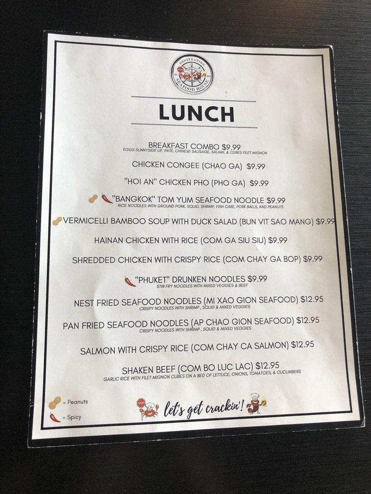 Menu at Destination Seafood House restaurant, Westminster