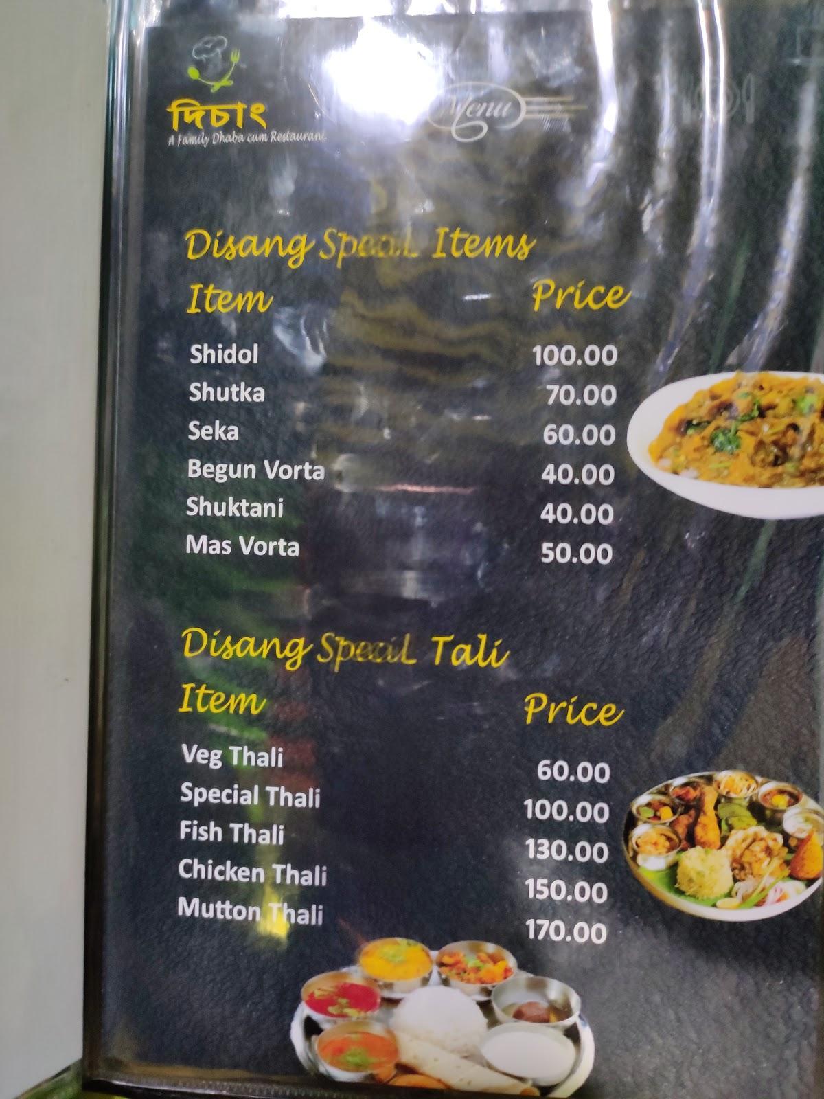 Menu at Disang Resort, India