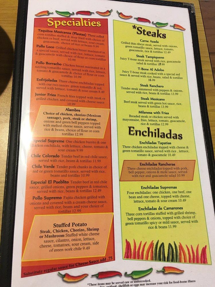 Menu at El Pueblito Mexican Restaurant, Fort Collins