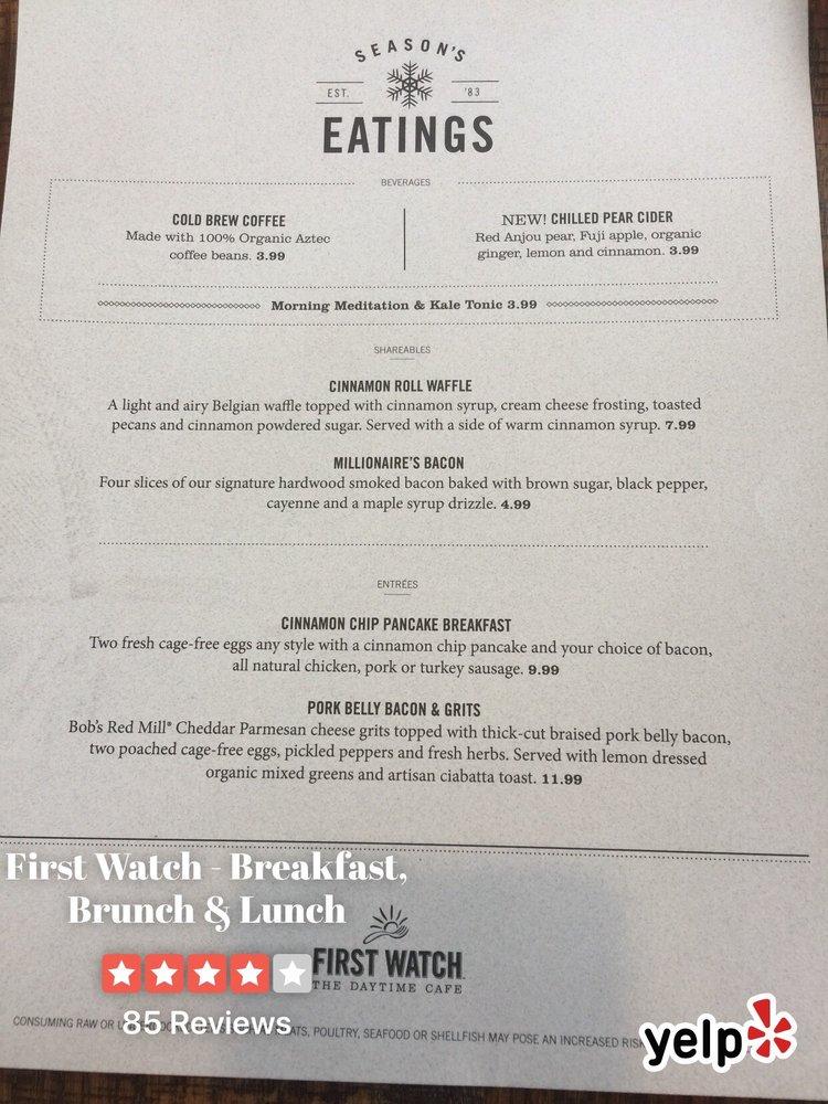 Menu at First Watch cafe, Tucson, E Grant Rd