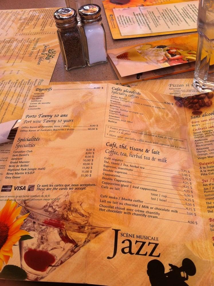 Menu at Jardin Nelson restaurant, Montreal