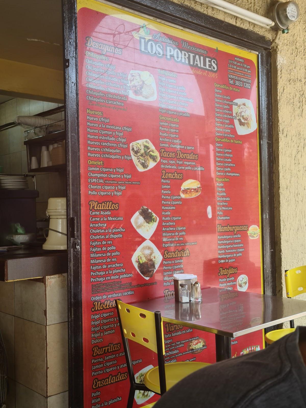 Menu at Los Portales restaurant, Zapopan