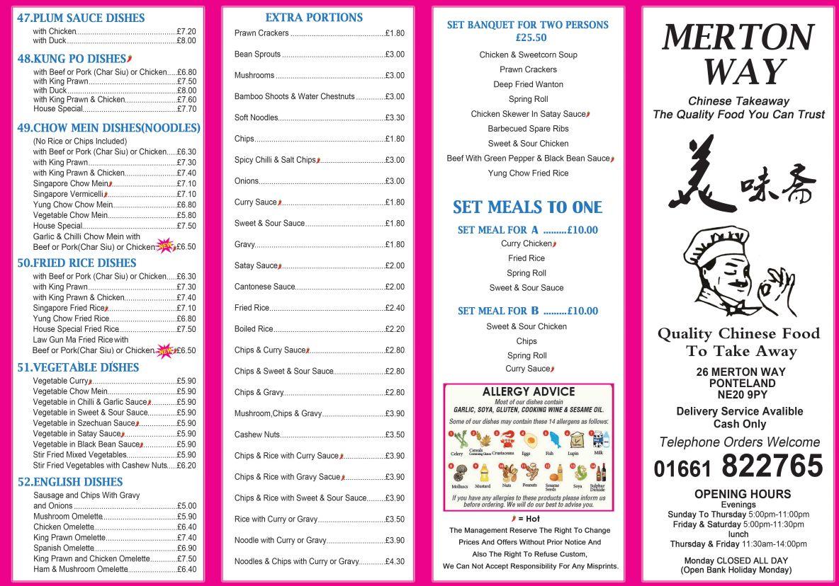 Menu at Merton Way Chinese Takeaway restaurant, Newcastle upon Tyne, 26 ...
