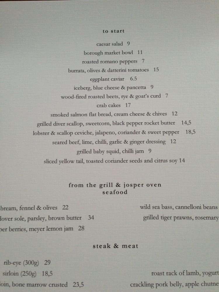 Menu at Oblix pub & bar, London