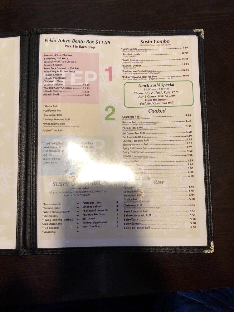 Menu at Pekin Tokyo restaurant, Allen Park
