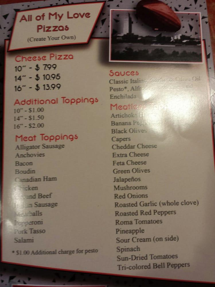 Menu at Red Zeppelin Pizza pizzeria, Baton Rouge