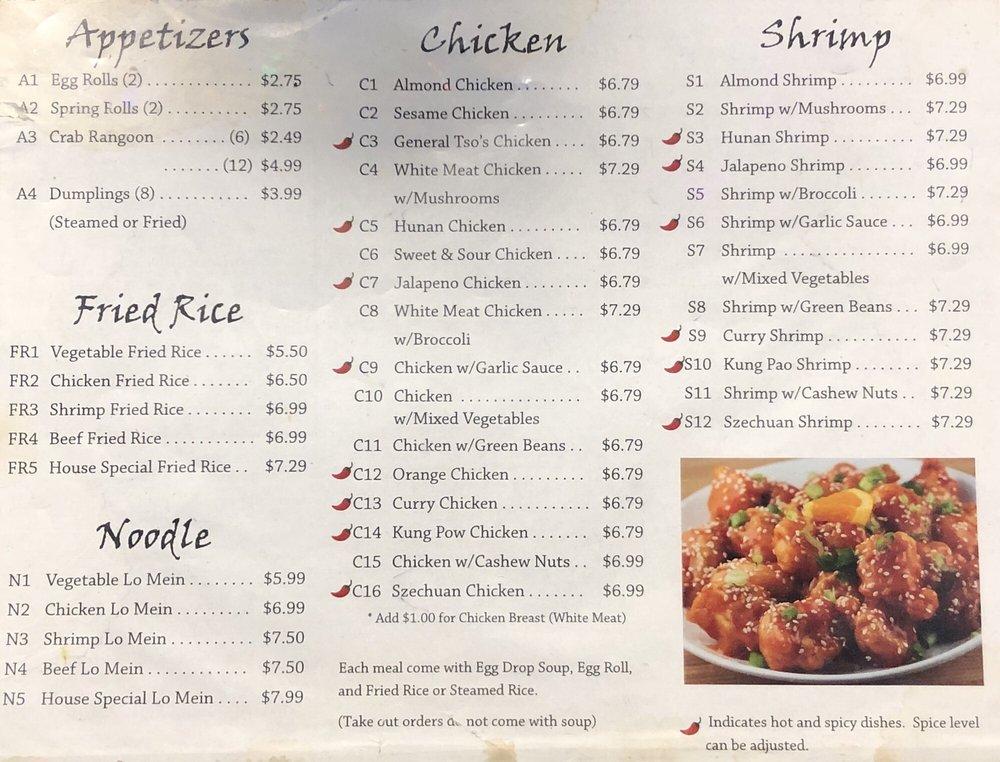 Menu at Tai Pai Cafe, Corpus Christi