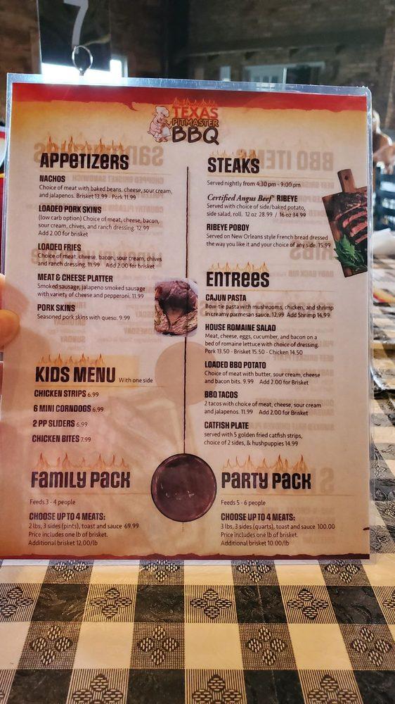 Menu at Texas PitMaster BBQ, Laurel