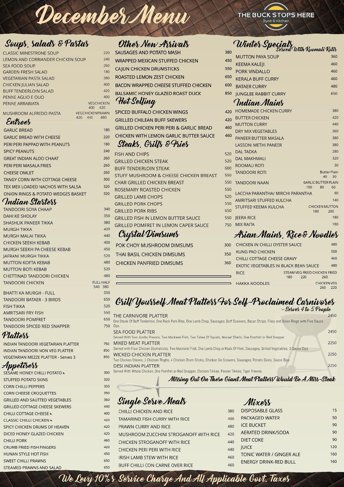 Menu at The Buck Stops Here, Gurugram