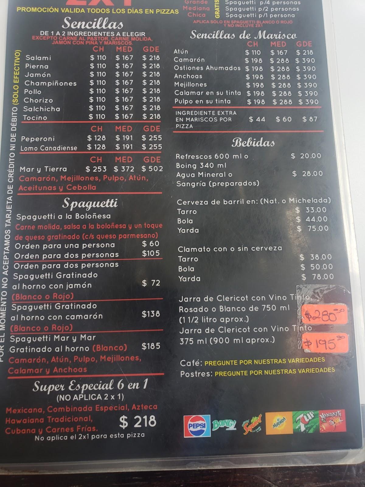 Carta del restaurante Charly Pizza, Ciudad del México