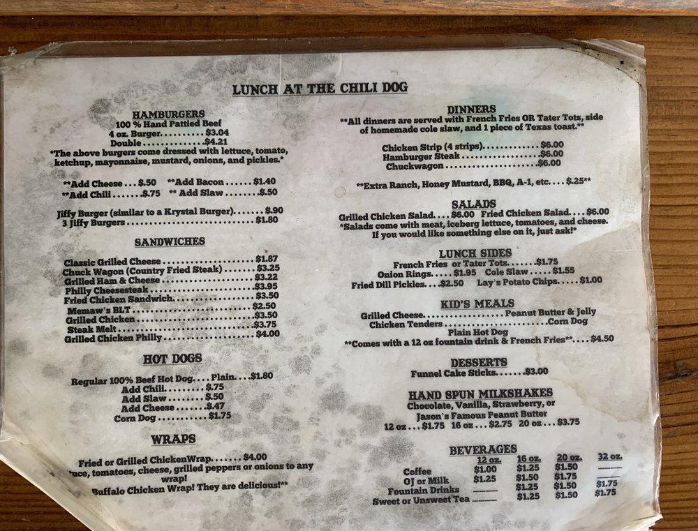 Menu at Chili Dog restaurant, Ellijay
