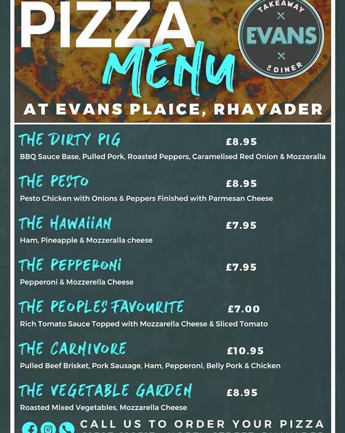Menu at Evans Plaice restaurant, Rhayader